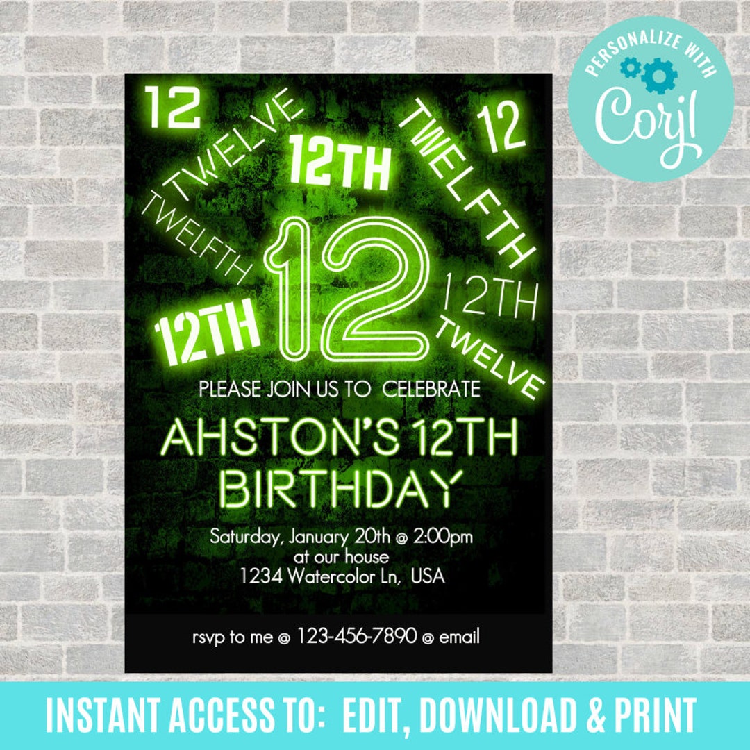 12th Birthday 12th Birthday Invitation Birthday Invitation - Etsy