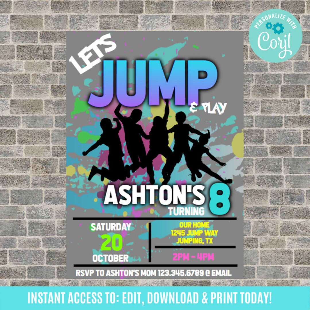 Jump Birthday Invitation Jump Party Invitation Jump Party - Etsy
