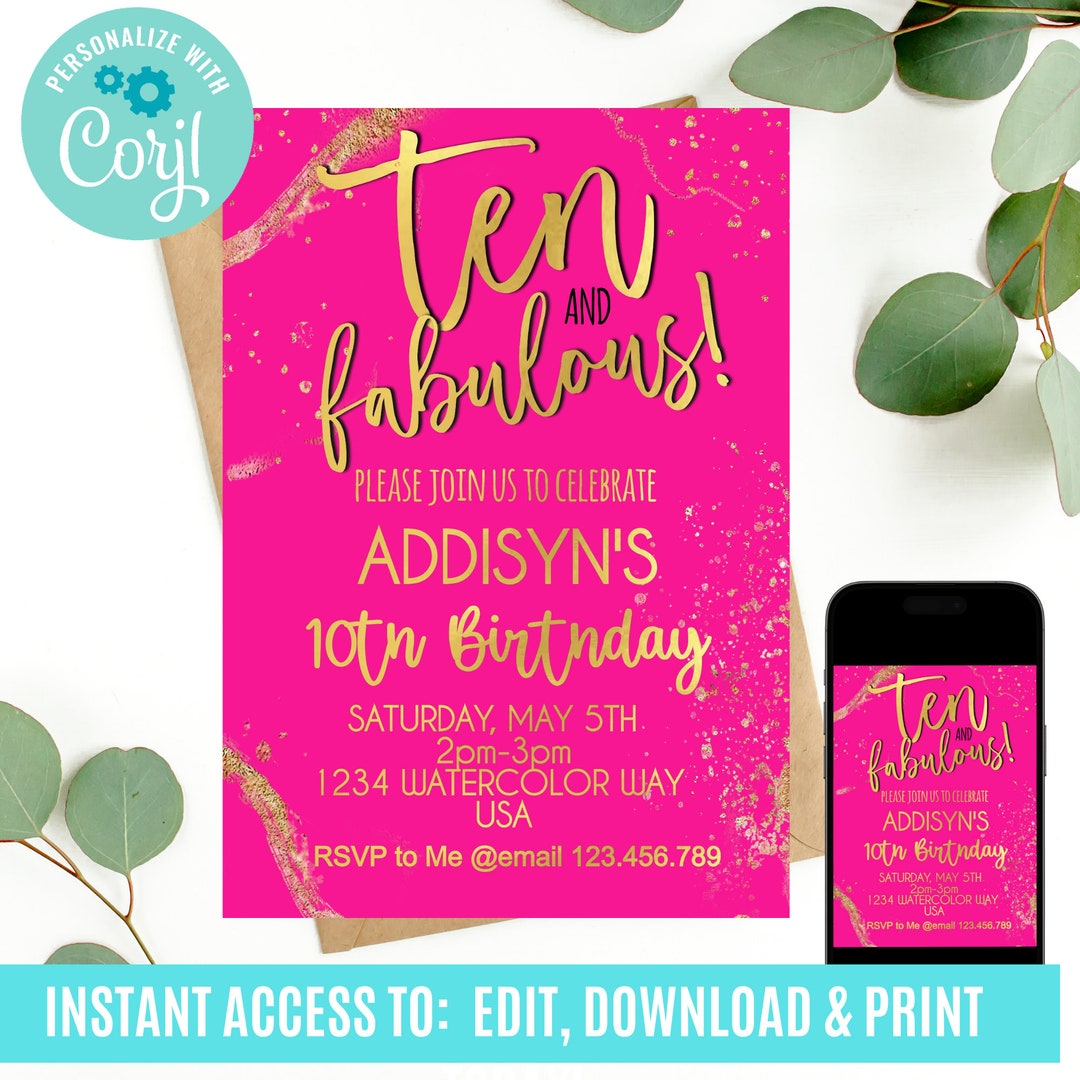 10th Birthday Invitation Girl, Double Digits Birthday Invitation, 10th ...