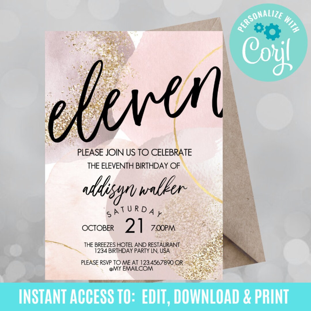 11th Birthday Invitation, Tween Birthday Invitation, Eleventh Birthday ...