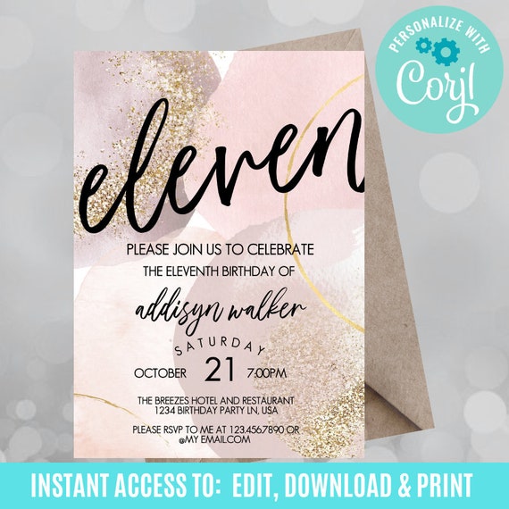 Tween Birthday Party Invitation Templates Pink Glitter Balloon Free