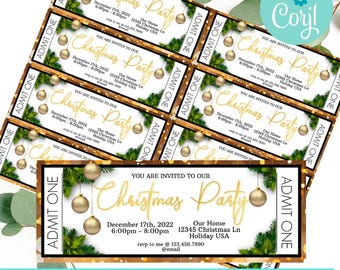 Christmas Party Ticket, Event Ticket Pintables, Editable Event Tickets ...
