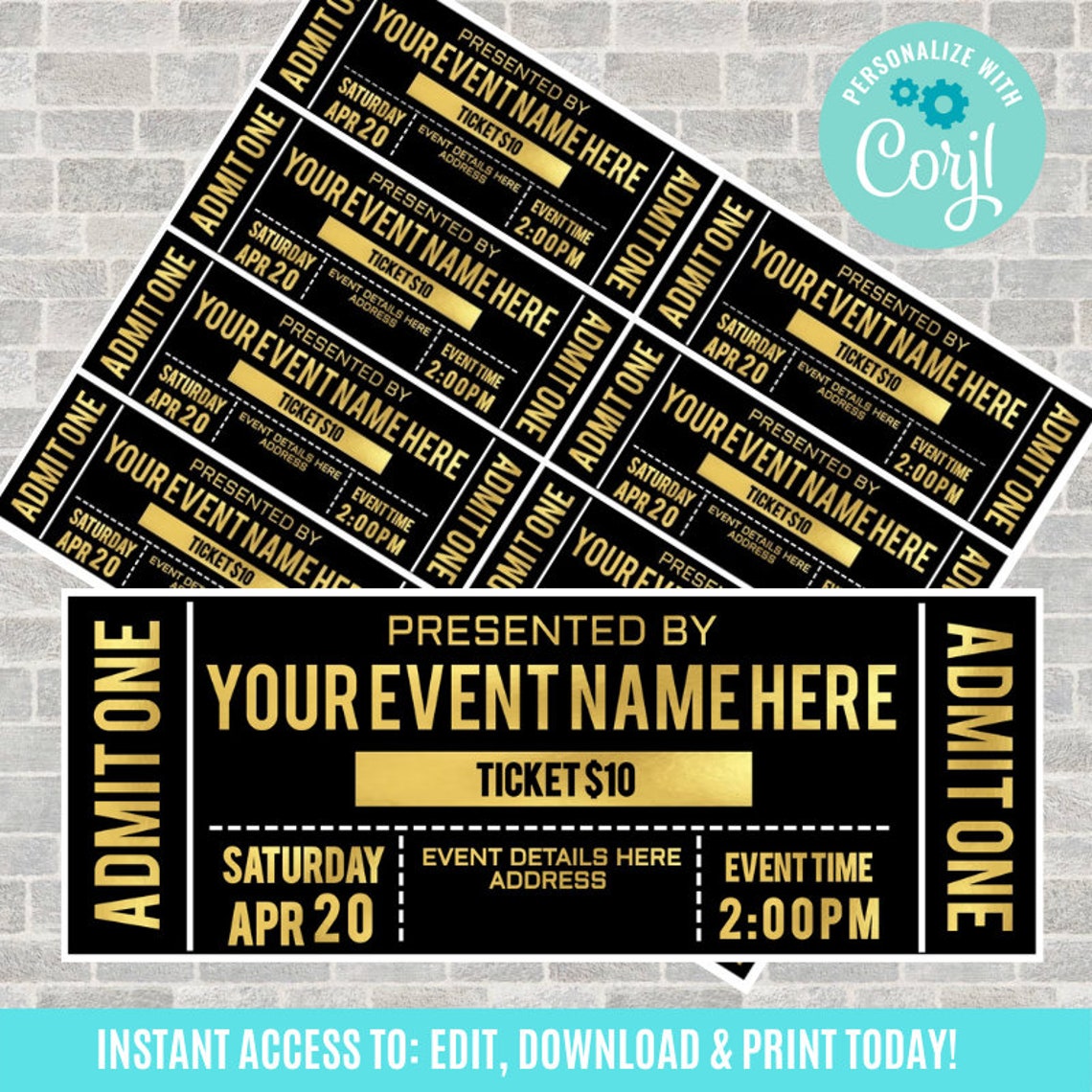 Event Ticket Printables Editable Event Tickets Event Ticket - Etsy
