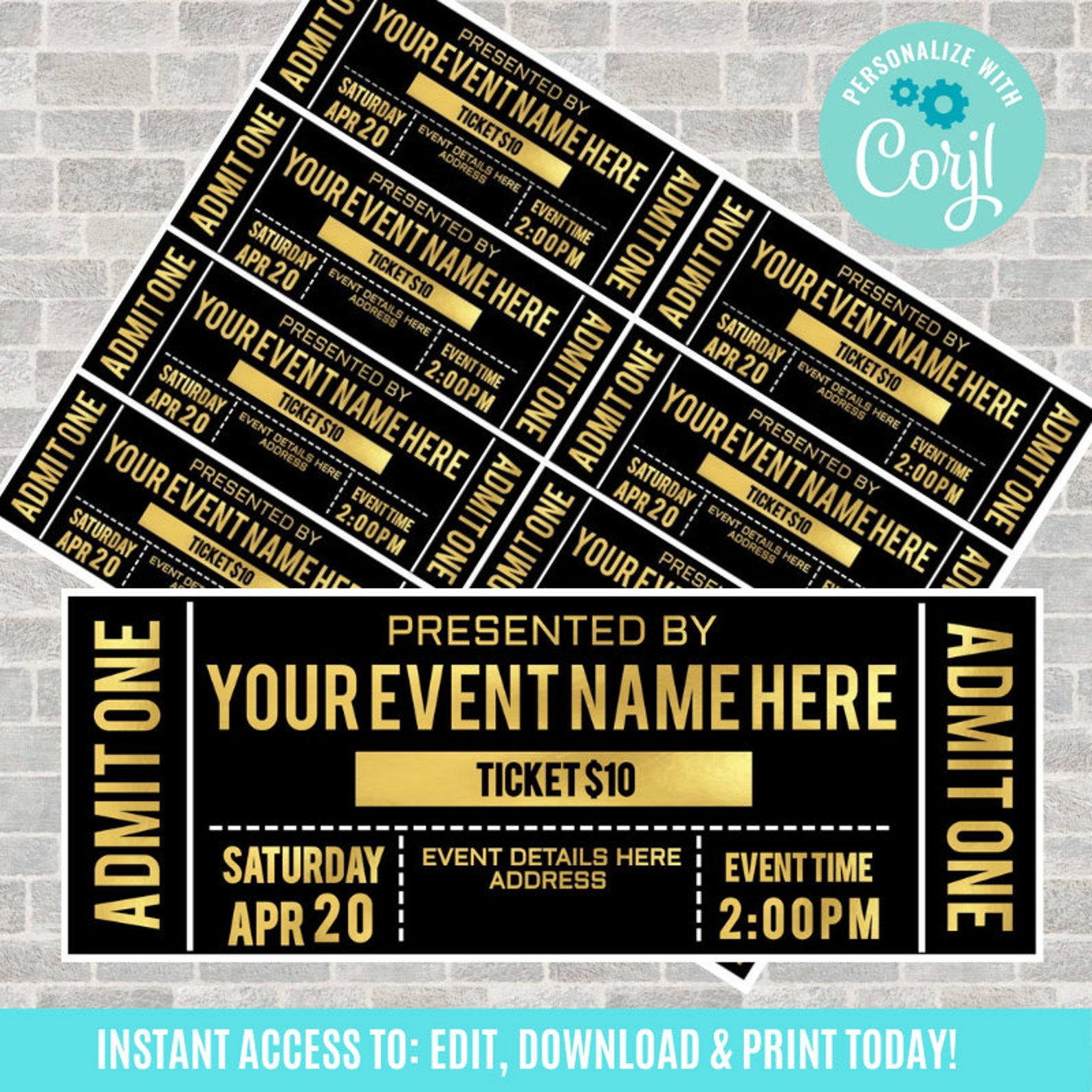 Event Ticket Printables Editable Event Tickets Event Ticket - Etsy