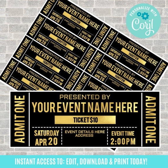 Event Ticket Printables Editable Event Tickets Event Ticket - Etsy
