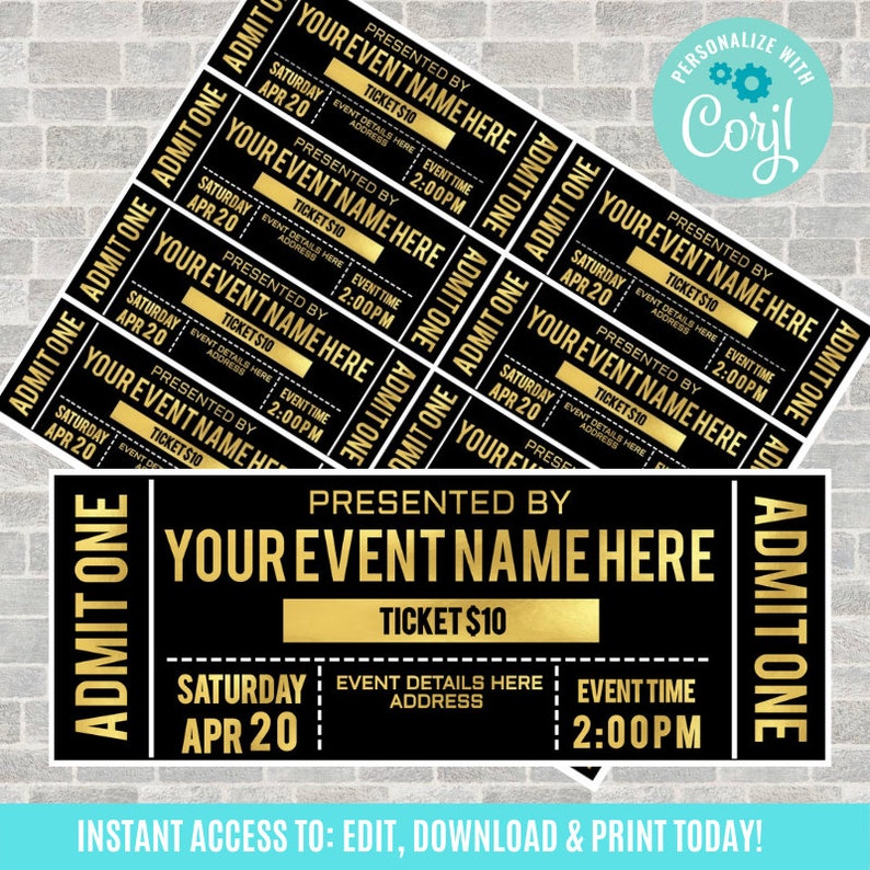 Event Ticket Printables Editable Event Tickets Event Ticket - Etsy