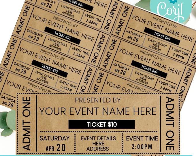 Ticket Stub Blank Template 3" X 7", Pass Admission Stub Ticket Template ...