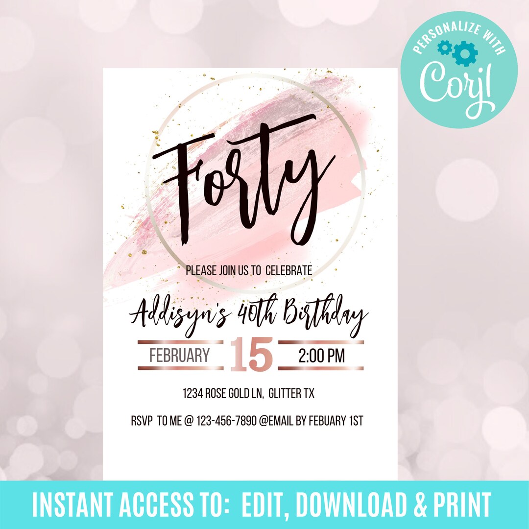 40th Birthday Invitation, 40th Birthday Invitation Template, Birthday ...