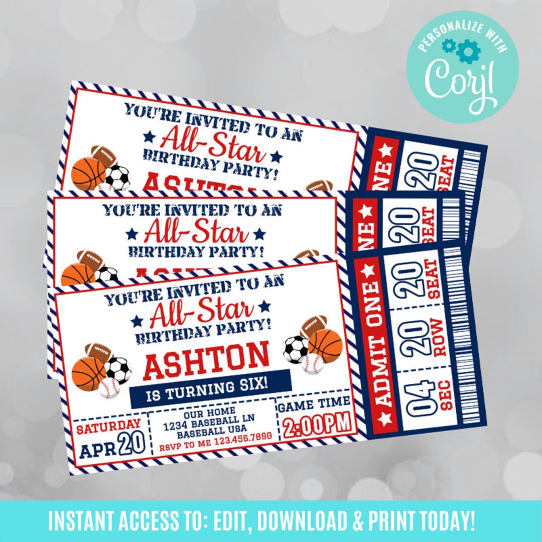 Sports Birthday Invitation Sports Invitation Digital Sports - Etsy