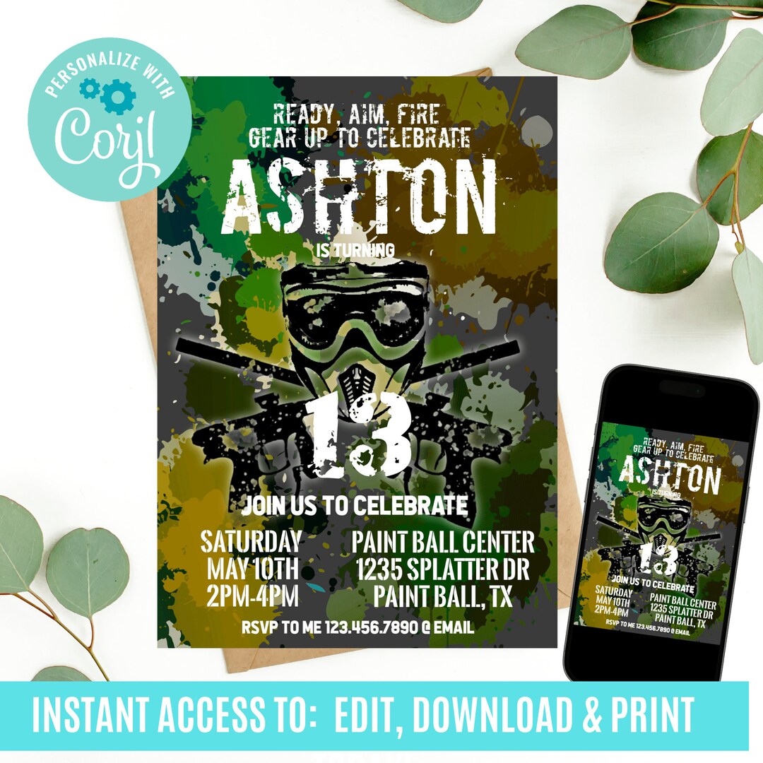 Camouflage Invitation, Paintball Birthday Invitation, Paintball ...