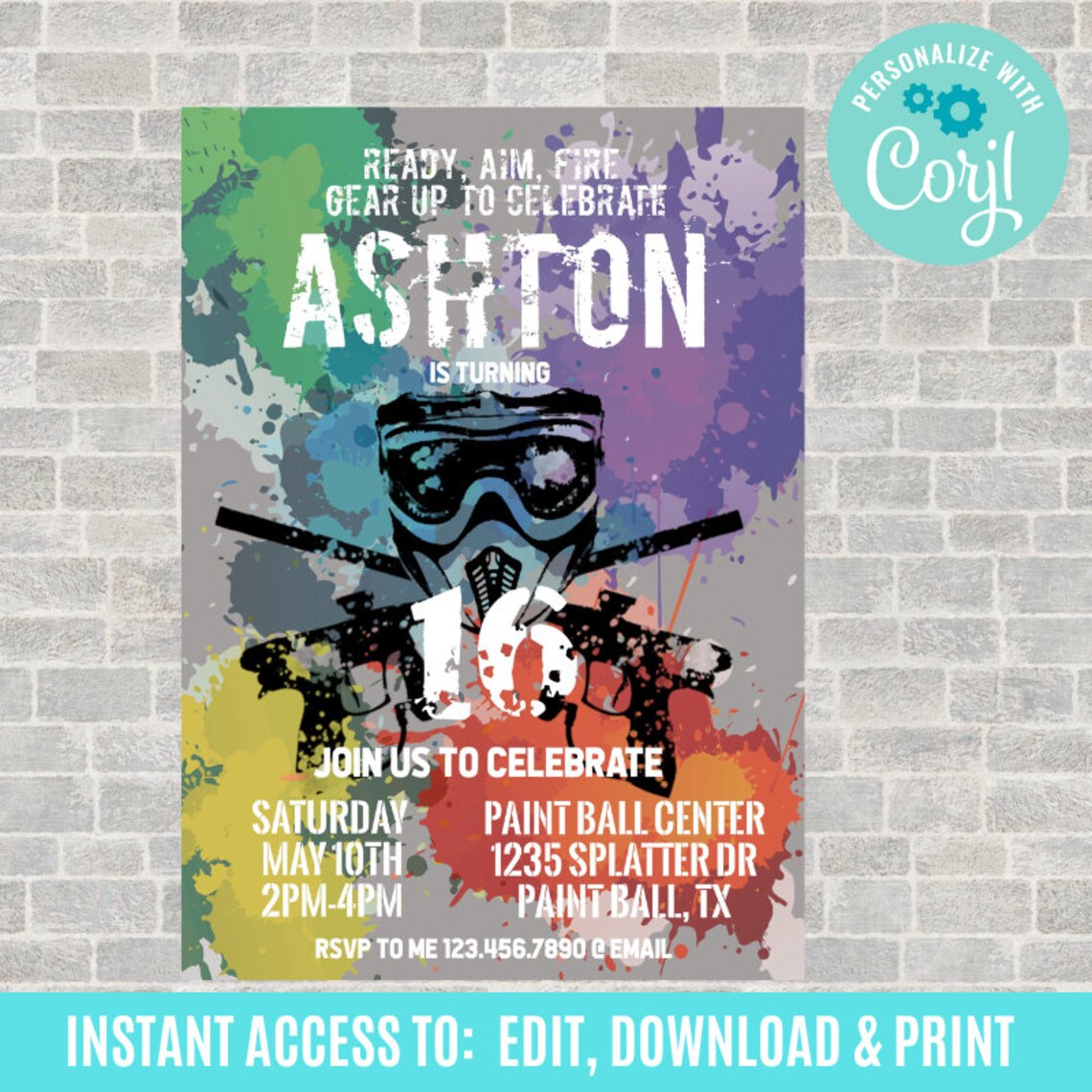 Paintball Birthday Invitation Paintball Invitation Paintball - Etsy