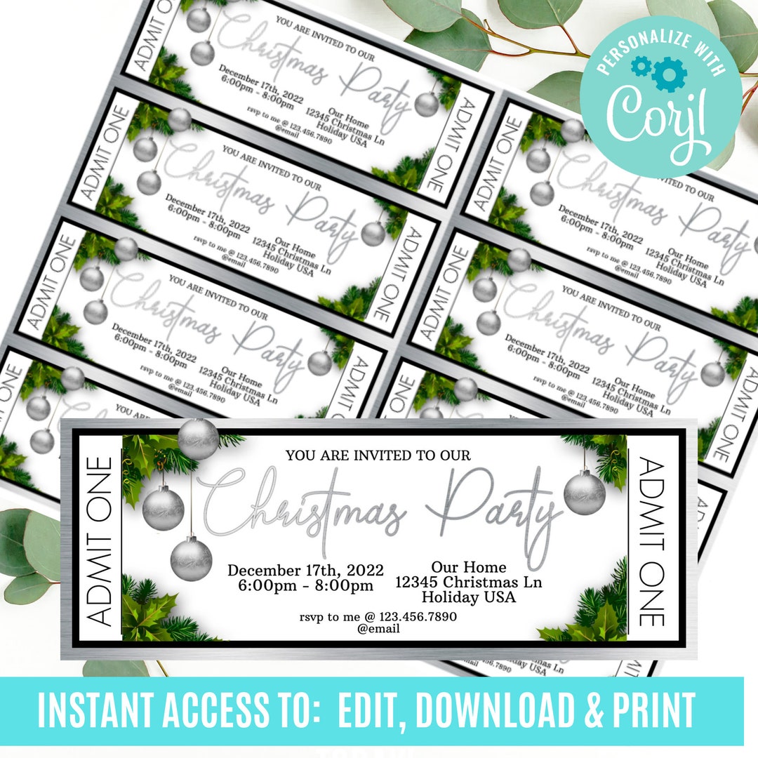 Christmas Party Ticket, Event Ticket Pintables, Editable Event Tickets ...