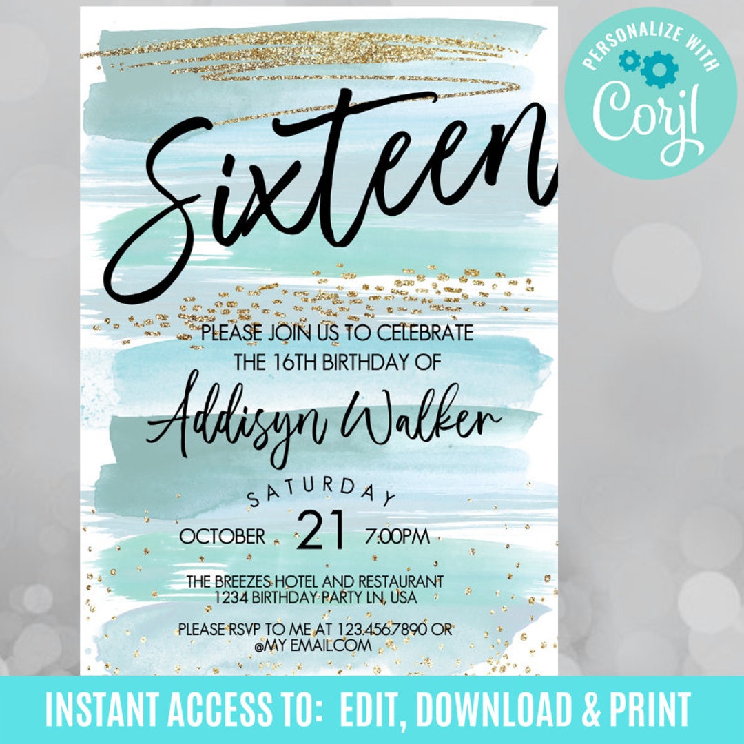 16th Birthday Invitation, Birthday Invitation, Girl Invitations ...