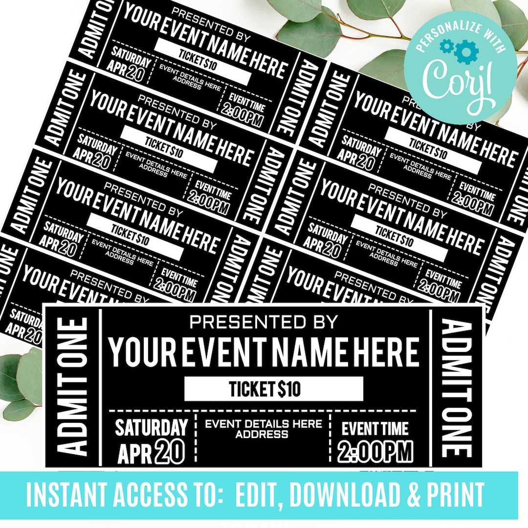 Event Ticket Printables, Editable Event Tickets, Event Ticket Template ...