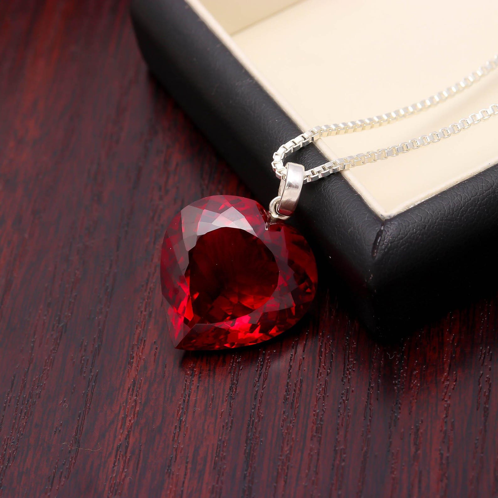 Heart Ruby Pendant: Blood Red Gemstone Necklace, Sterling Silver ...