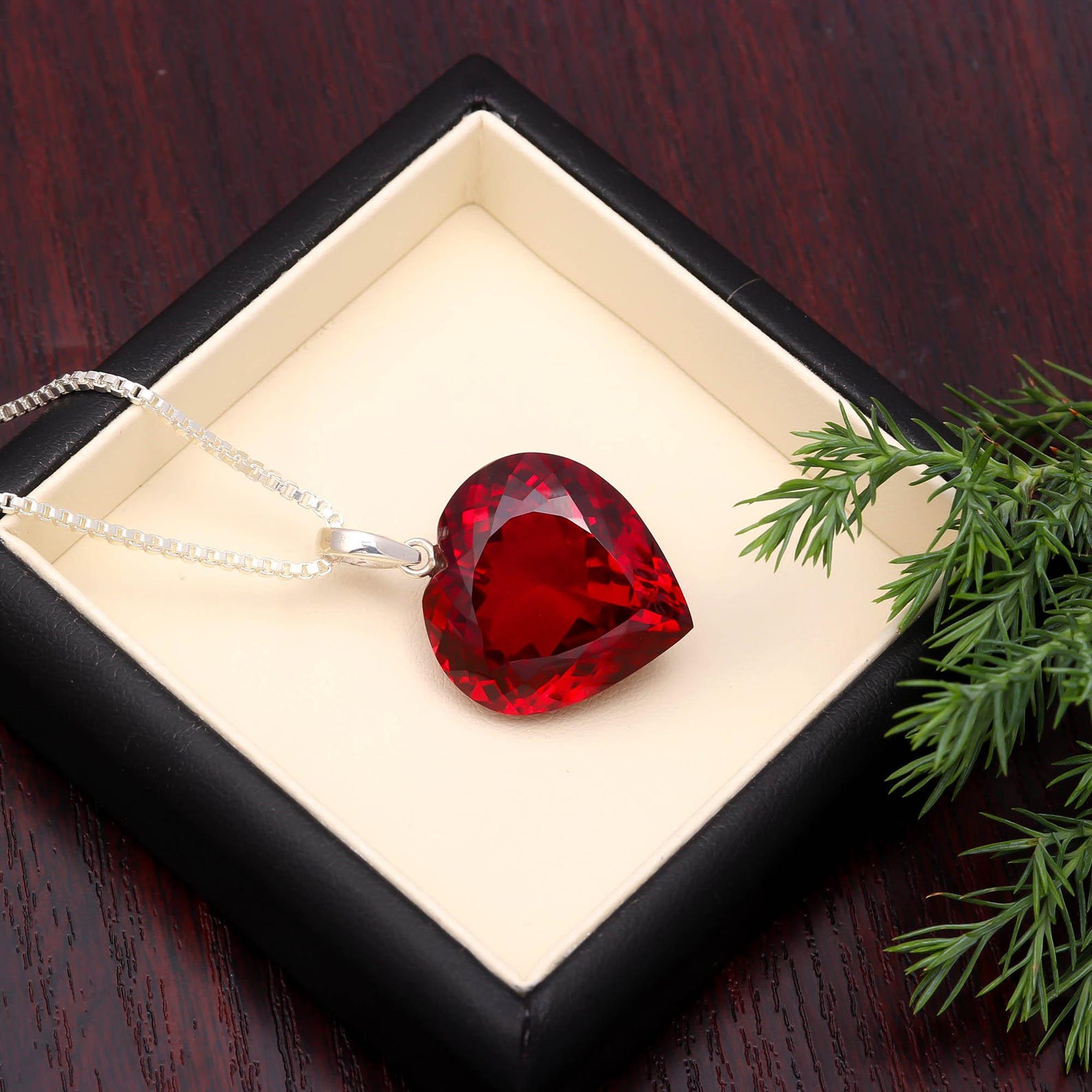 Heart Ruby Pendant: Blood Red Gemstone Necklace, Sterling Silver ...