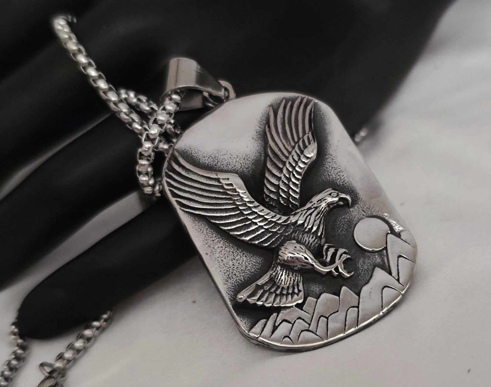 Men's EAGLE Necklace, EAGLE Pendant, Stainless Steel Pendant, Silver ...