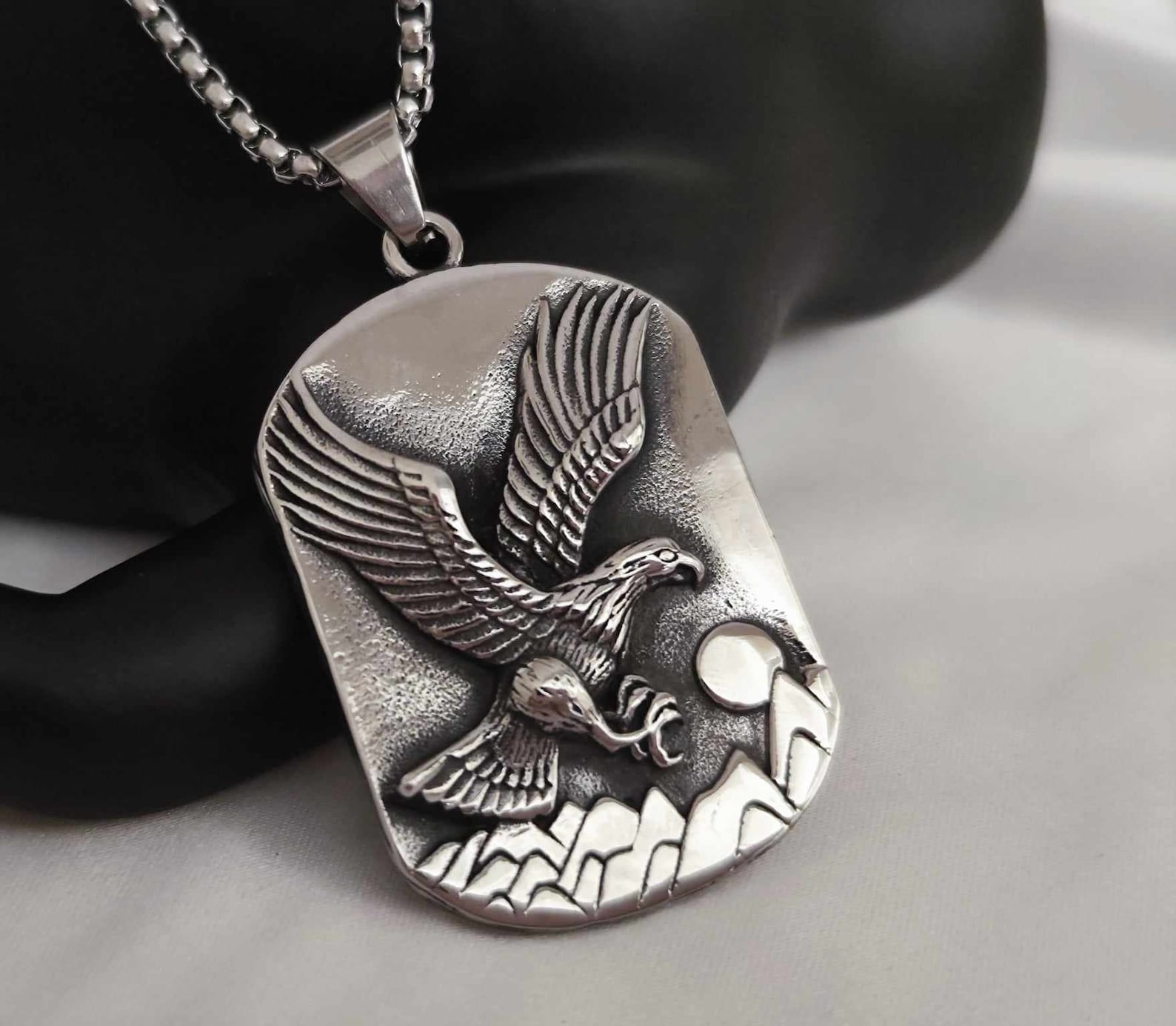 Men's EAGLE Necklace, EAGLE Pendant, Stainless Steel Pendant, Silver ...