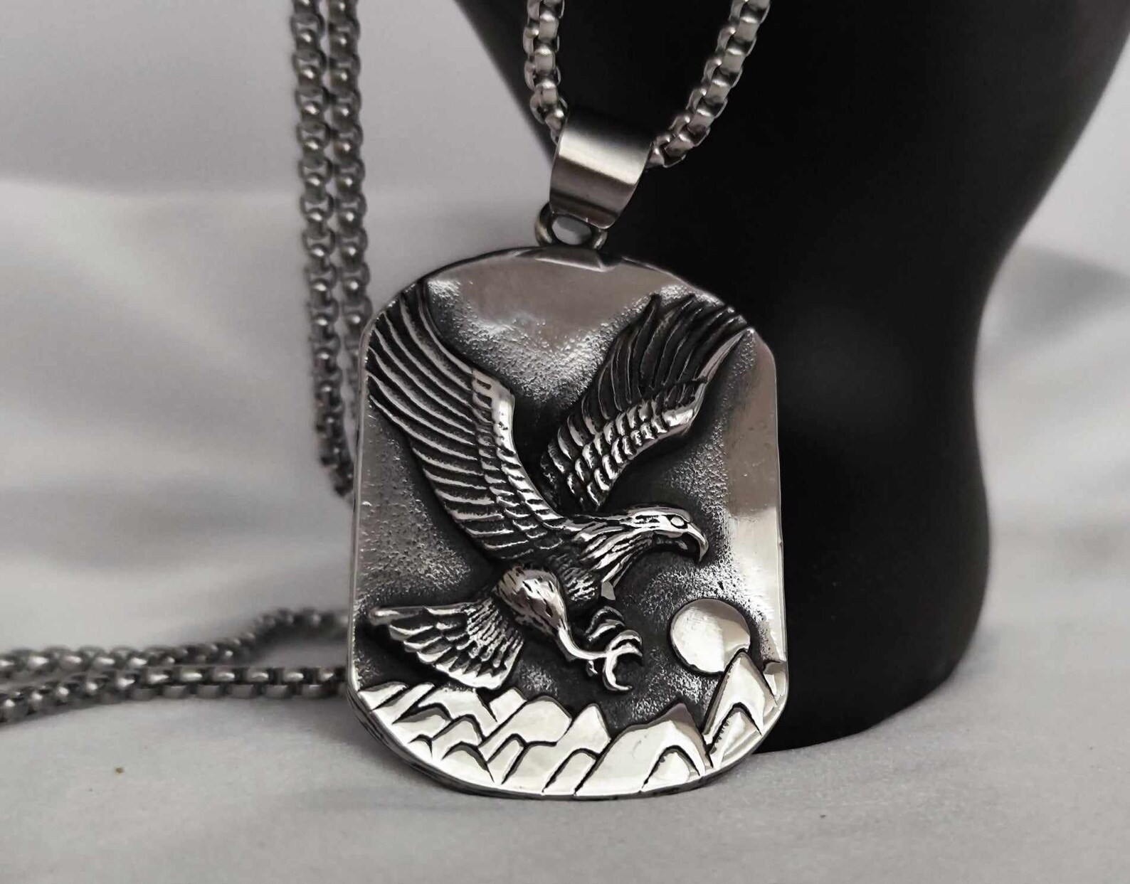 Men's EAGLE Necklace, EAGLE Pendant, Stainless Steel Pendant, Silver ...