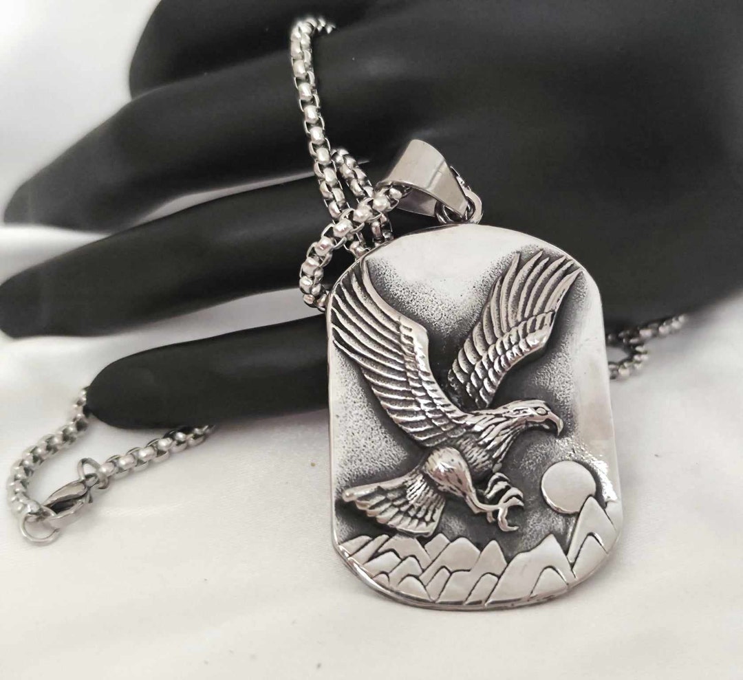 Men's EAGLE Necklace, EAGLE Pendant, Stainless Steel Pendant, Silver ...