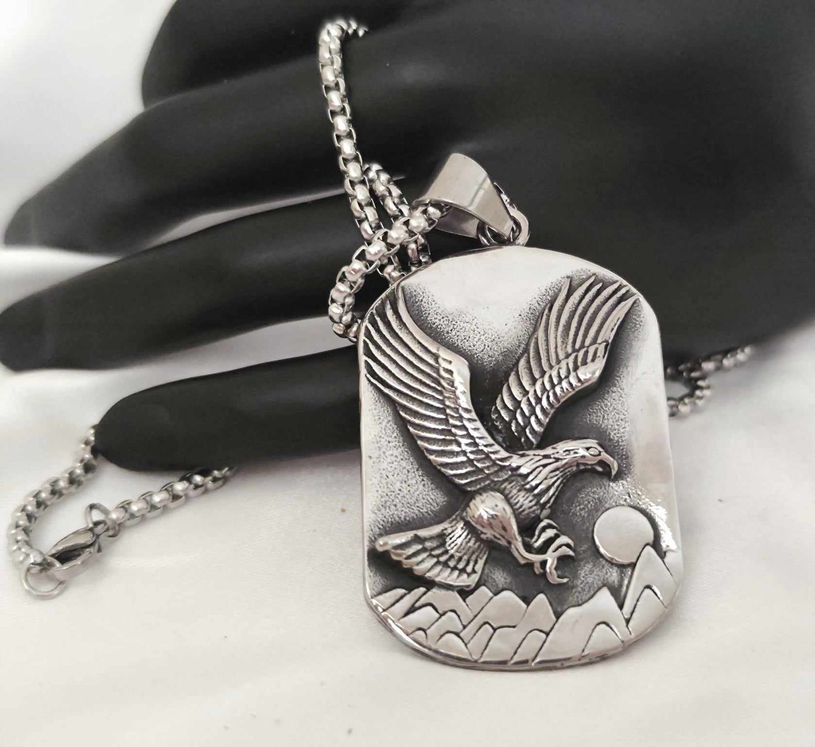 Men's EAGLE Necklace, EAGLE Pendant, Stainless Steel Pendant, Silver ...