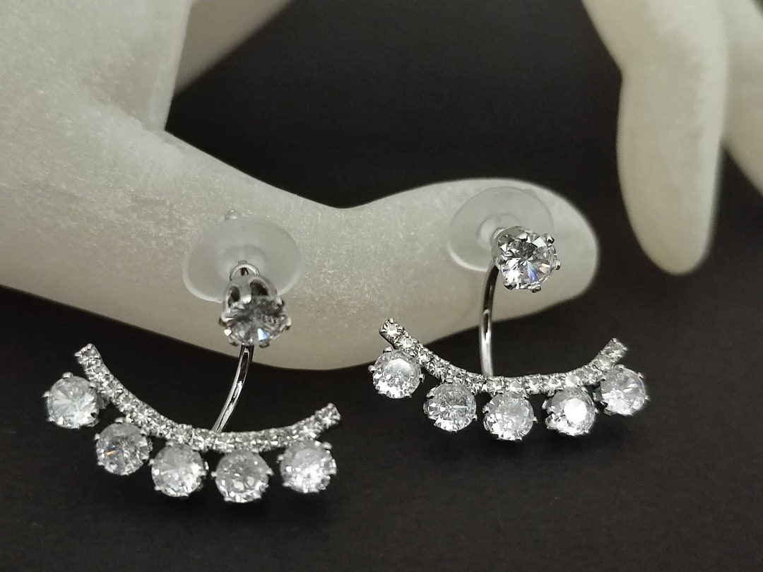 Crystal Ear Jackets in Silver Statement Earrings Bridal - Etsy