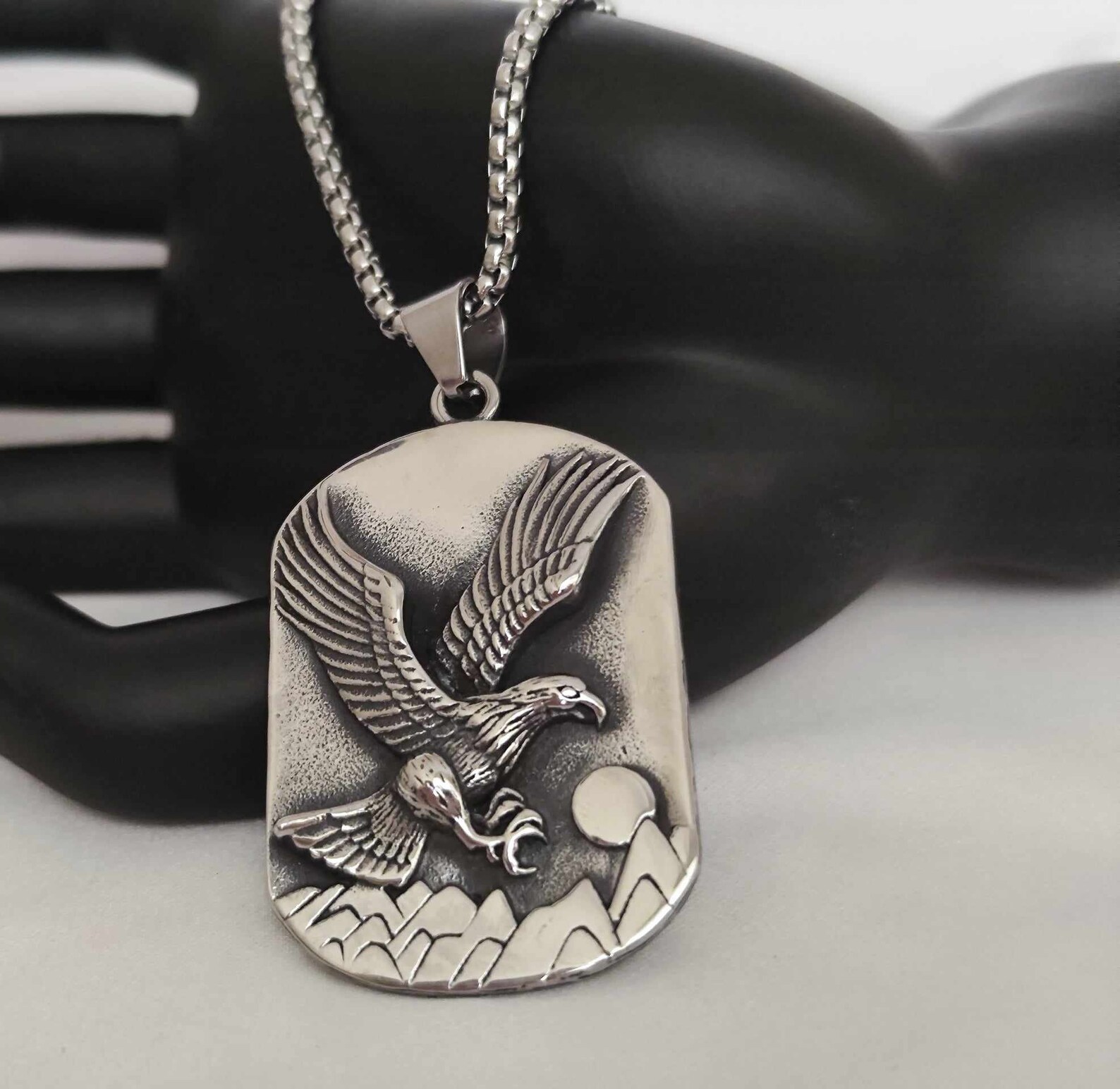 Men's EAGLE Necklace, EAGLE Pendant, Stainless Steel Pendant, Silver ...