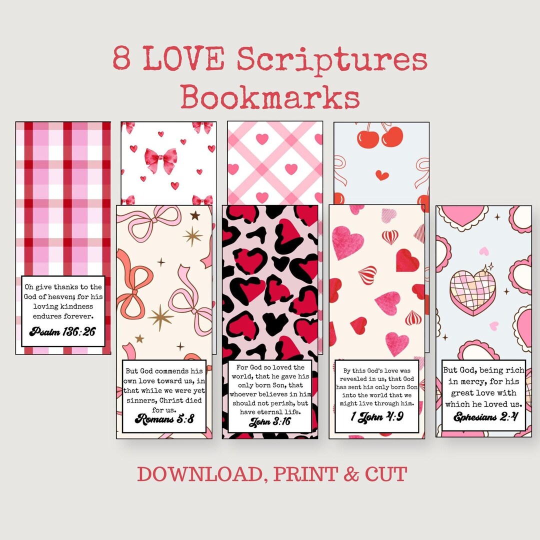 8 Valentine Bible Verse Bookmarks on LOVE| Prayer Card |christian Book ...
