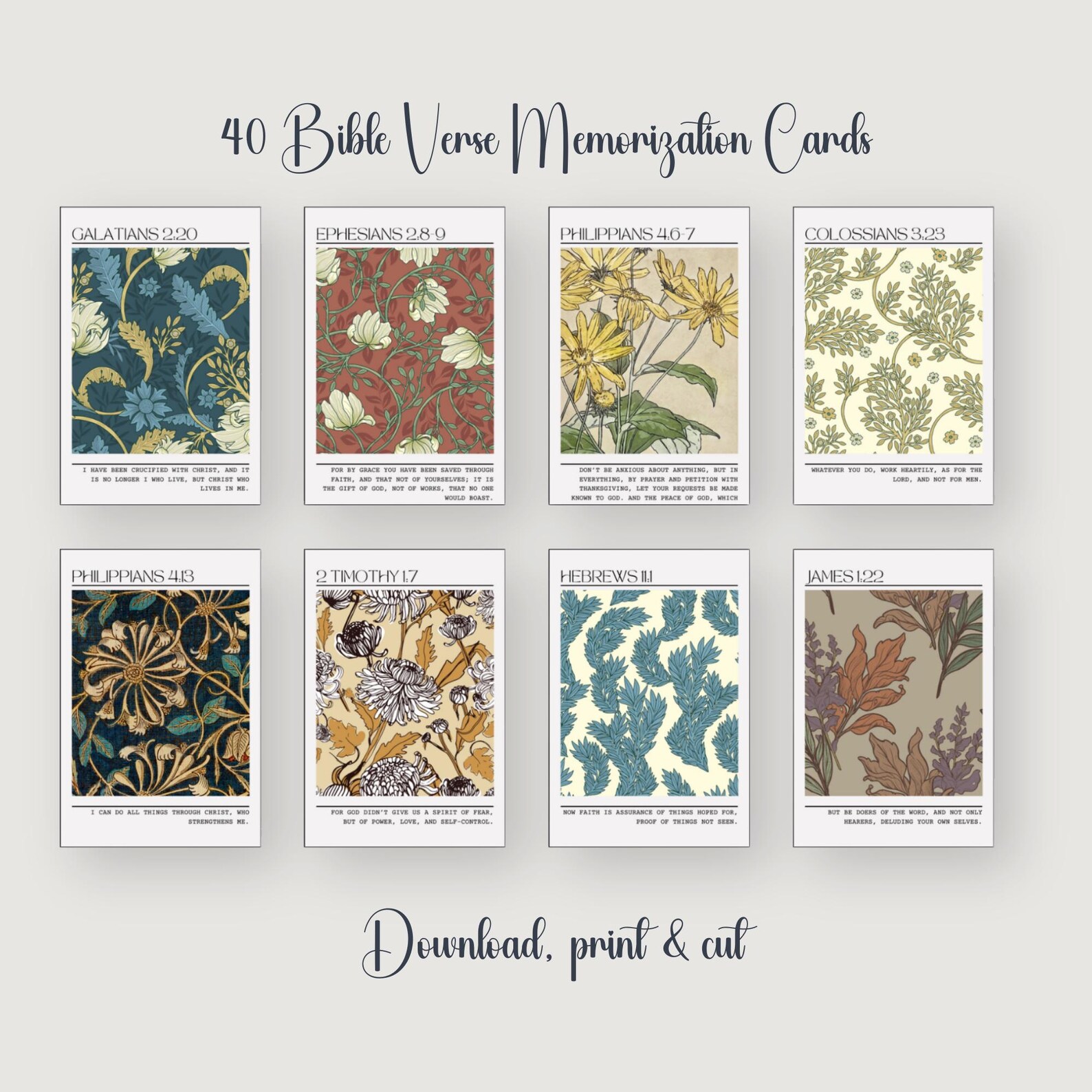 40 Memory Bible Verse Cards | Foundational Prayer Card | Christian ...
