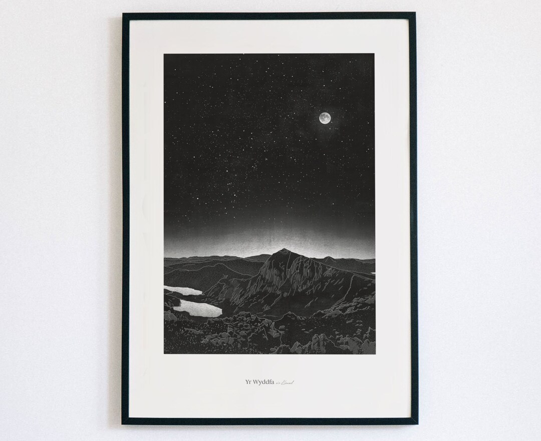 Yr Wyddfa A'r Lleuad snowdon and the Moon Poster Unframed - Etsy