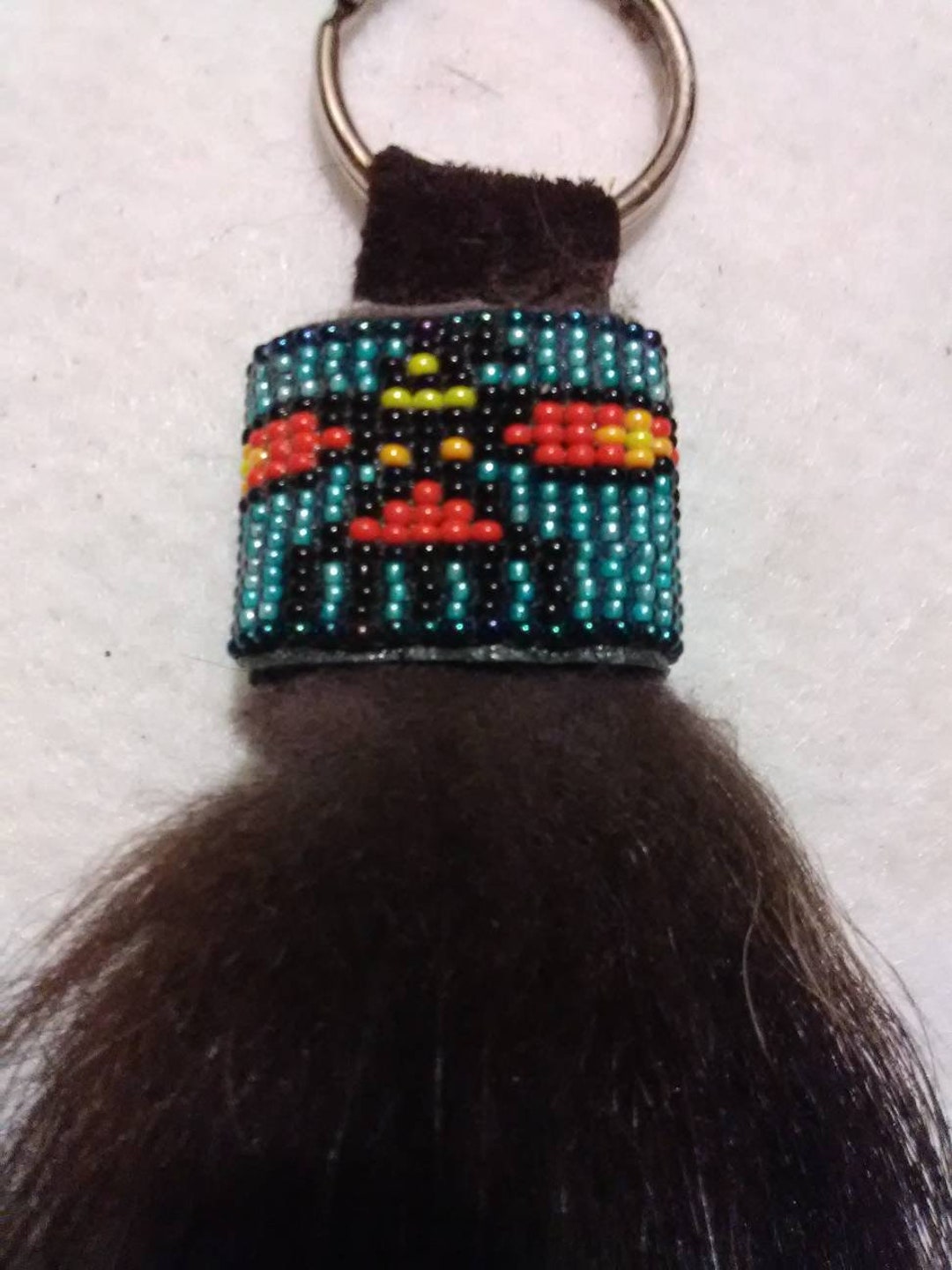 Keychain Handmade Raccoon Tail Beaded Thunderbird Cherokee Design ...