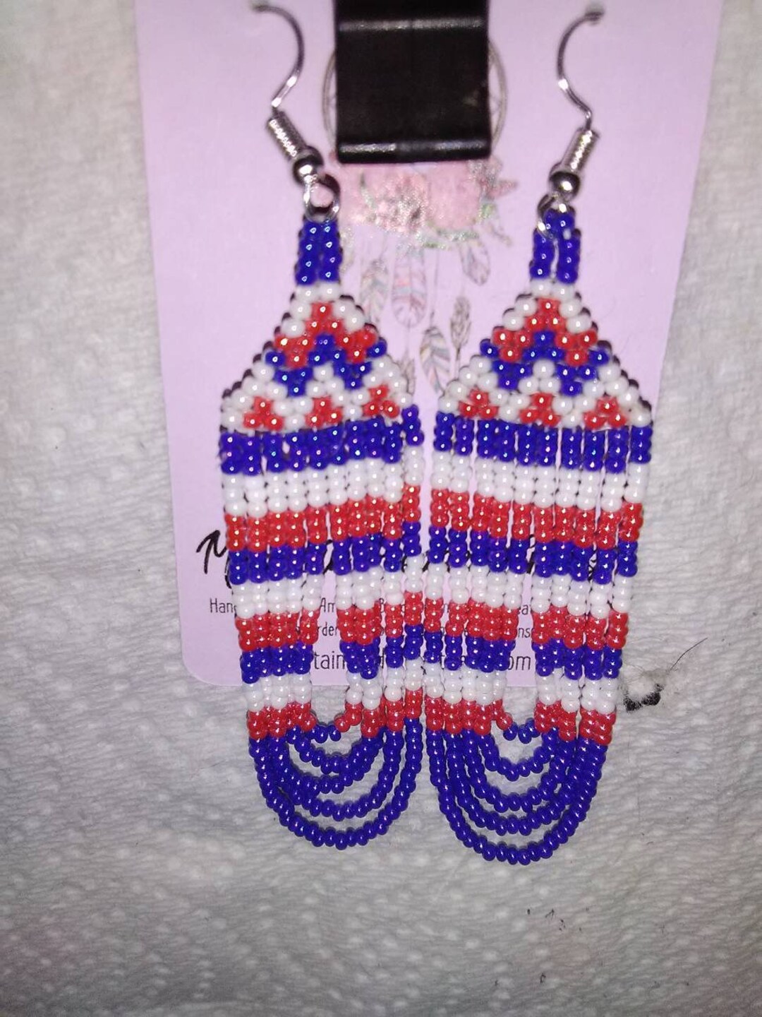 Earrings, Native American Cheyenne Design, Patriotic, Beaded, Handmade ...