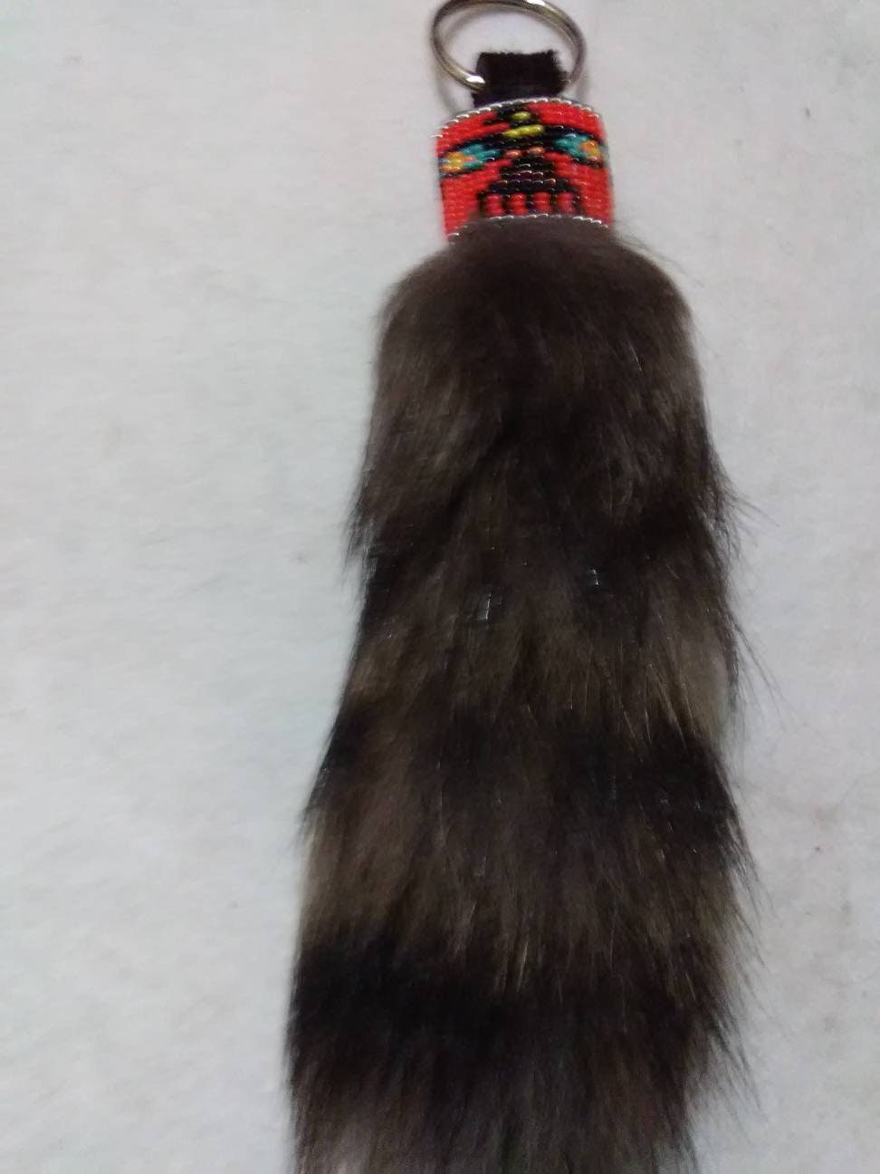 Keychain Handmade Raccoon Tail Beaded Thunderbird Cherokee Design ...