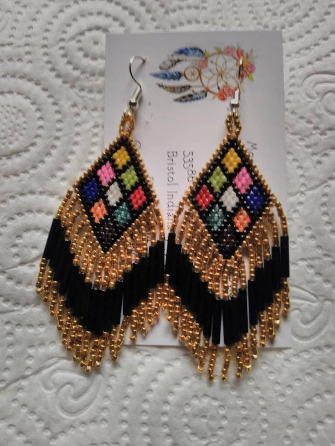 Apache Ladder Earrings, Gold Bordered, Handmade by Me, Native American ...