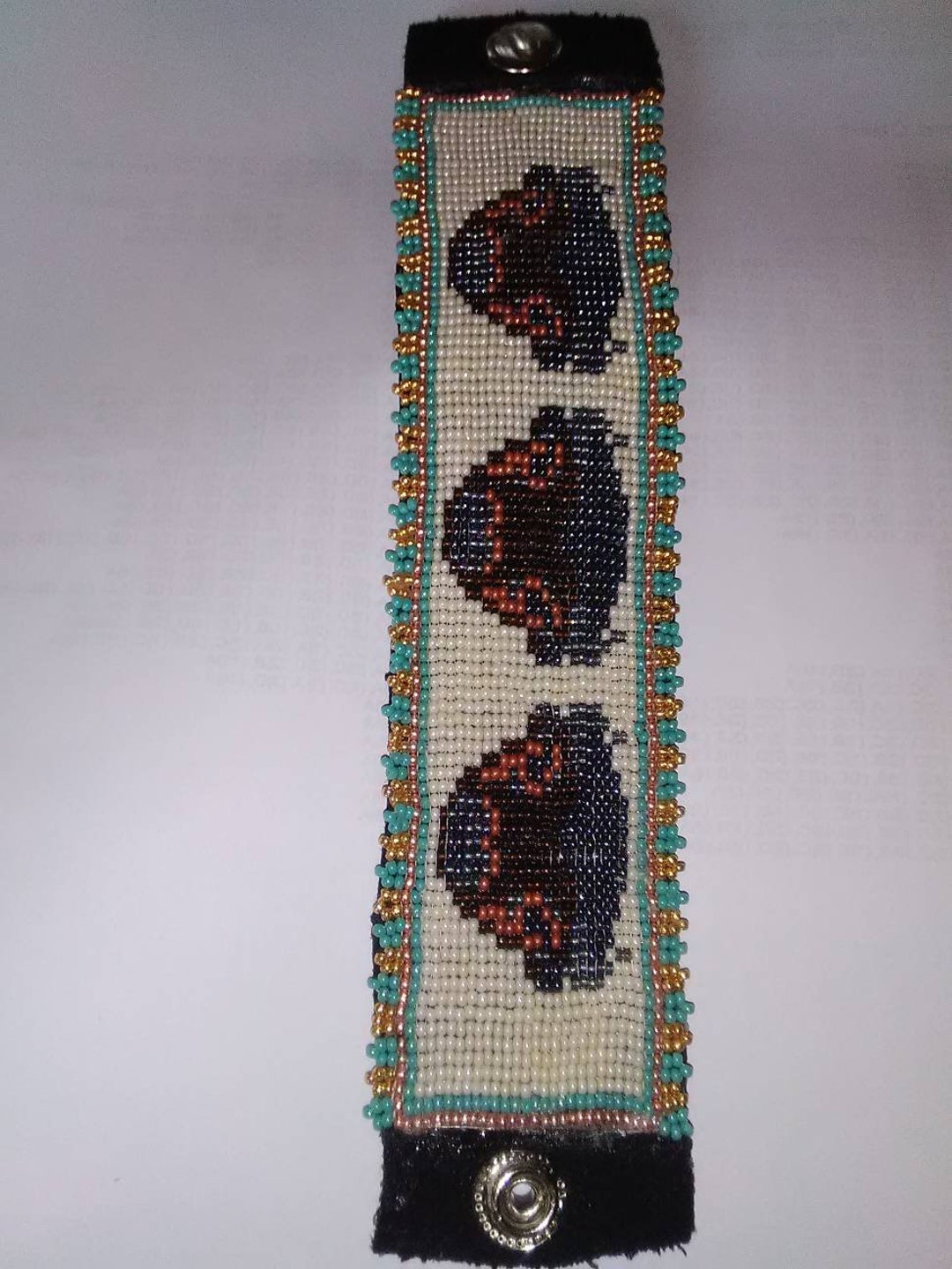 Beaded Buffalo Head Leather Bracelet, Handmade, Native American Design ...