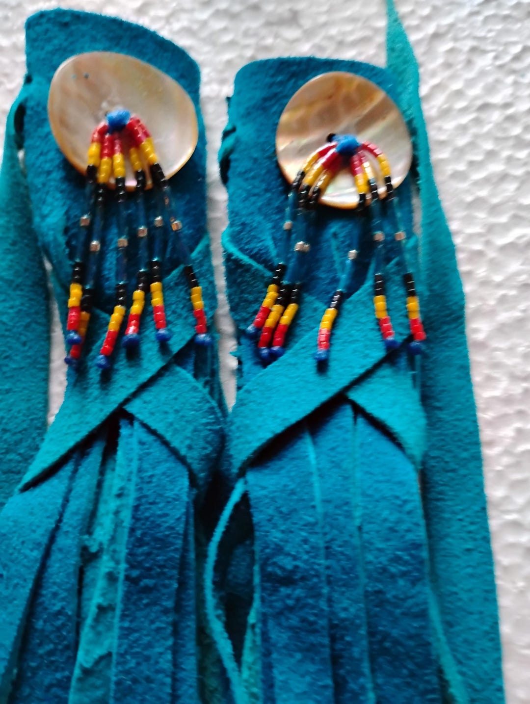Cherokee Deer Suede Leather Braid Wraps With 1 Inch Abalone Button and ...