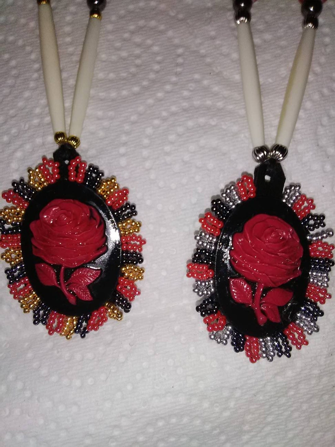Necklaces, Beaded Red Rose, Handmade, Native American,fine Hairpipe ...