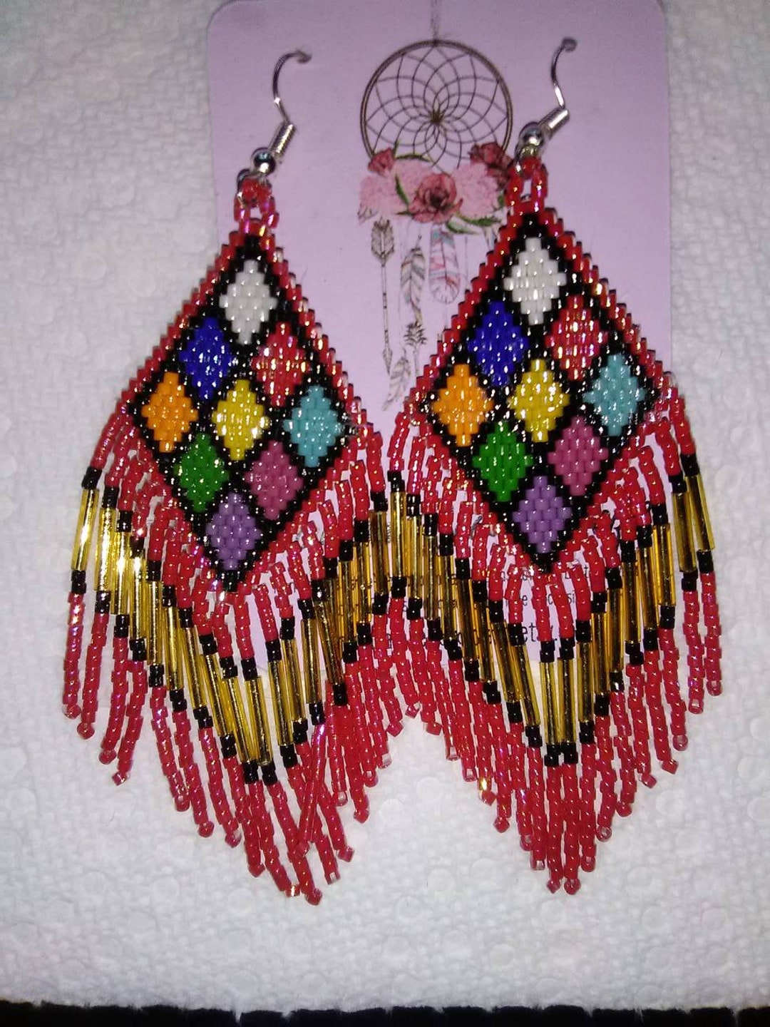 Earrings, Beaded Apache Ladder Earrings,red Iris, Handmade by Me, Pow ...