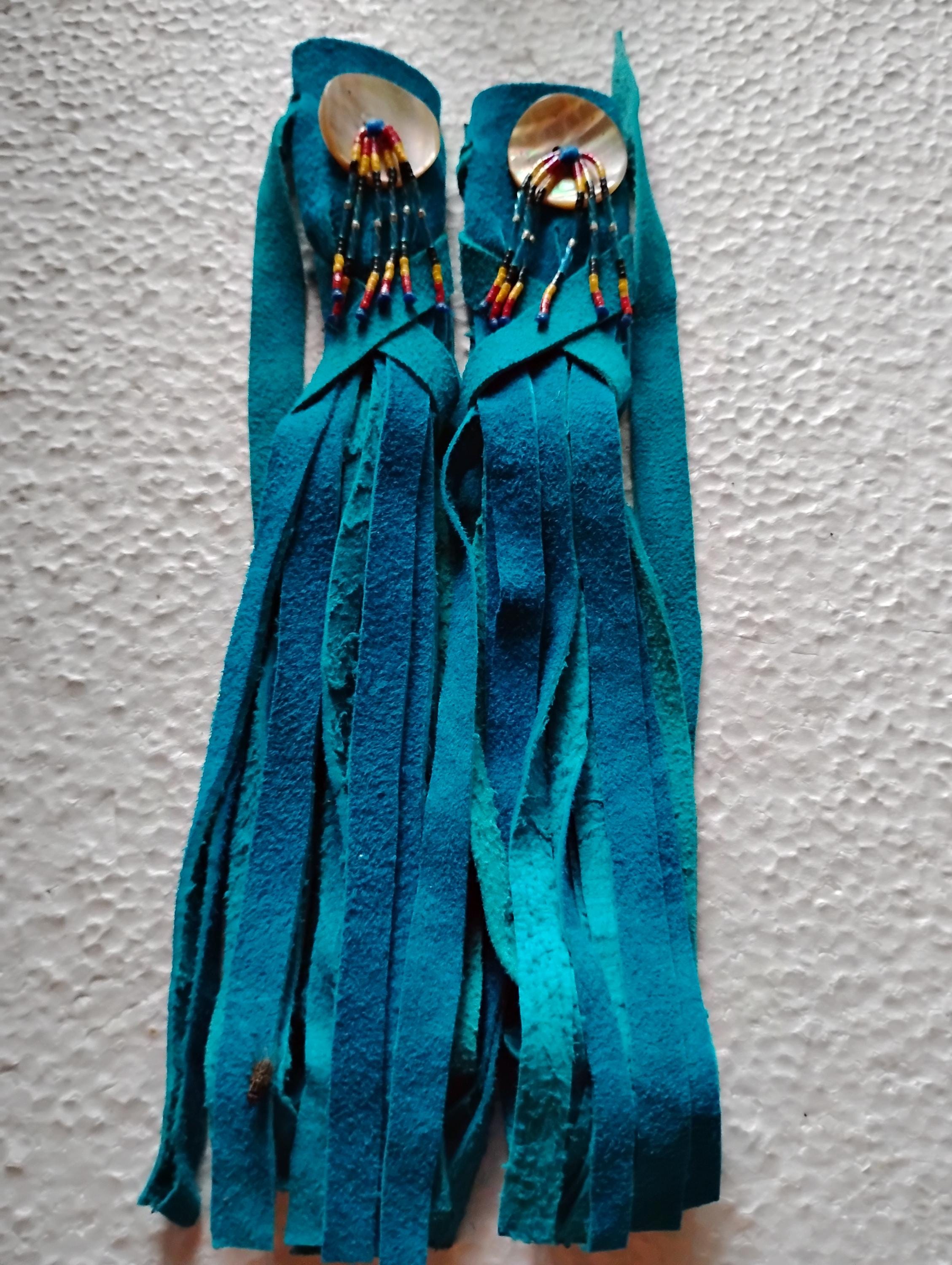 Cherokee Deer Suede Leather Braid Wraps With 1 Inch Abalone Button and ...