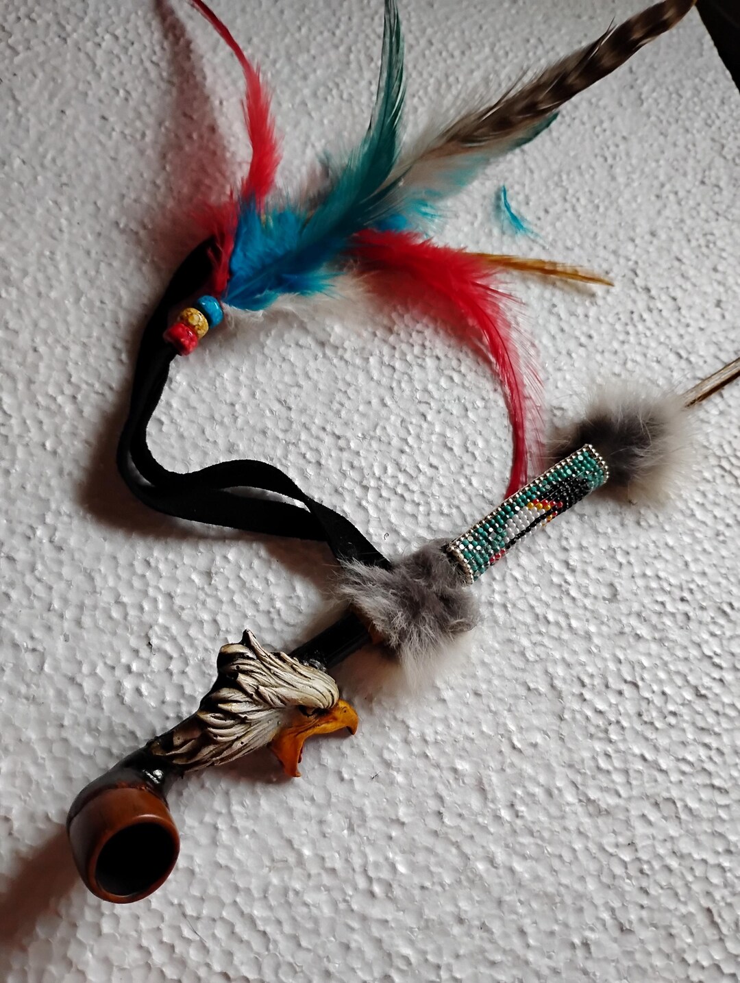 Bald Eagle Head Beaded Peace Pipe, Handmade by Me, Streamers Beads and ...