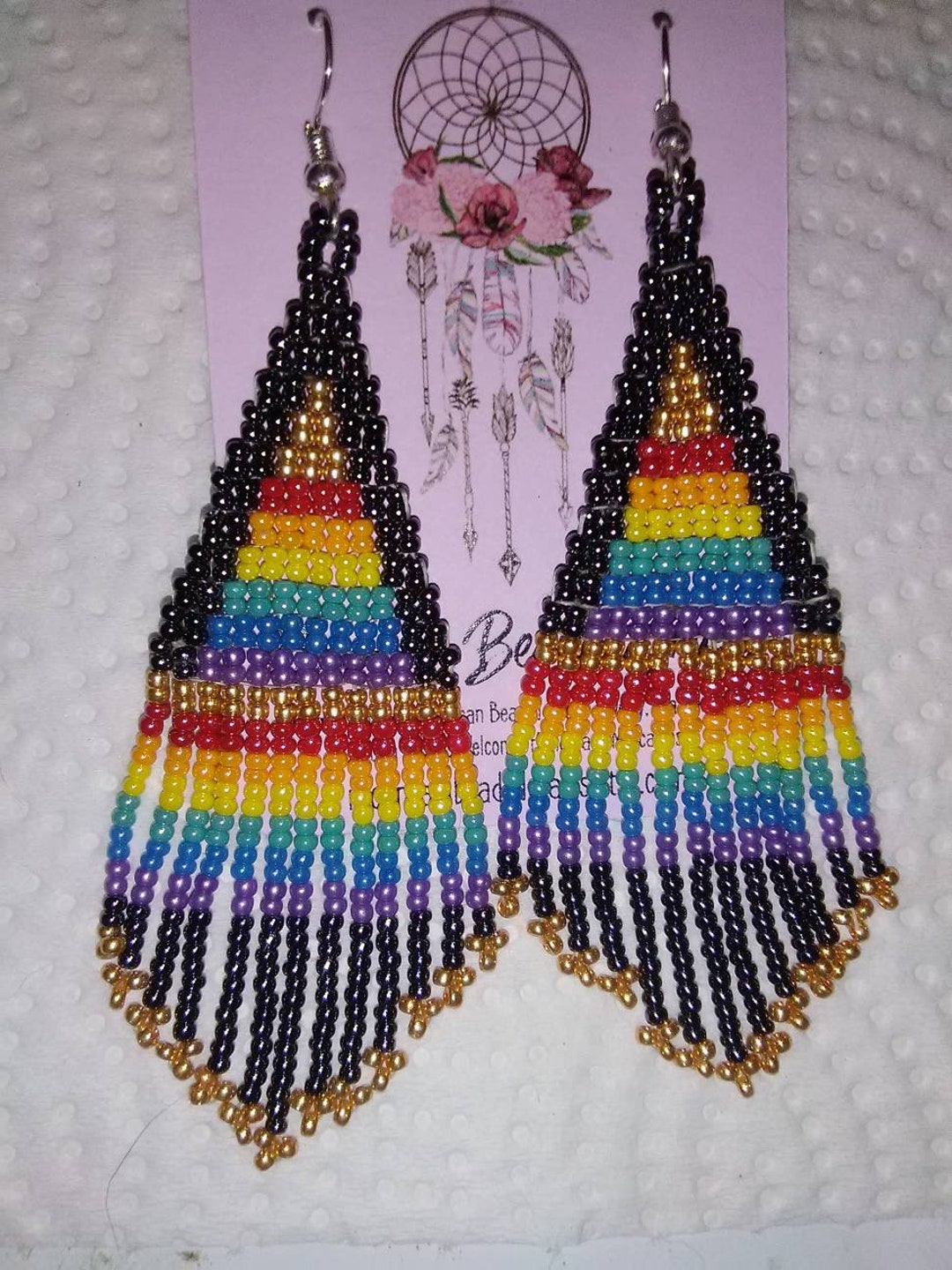 Apache Rainbow Beaded Earrings, Handmade, Native American Design, Made ...