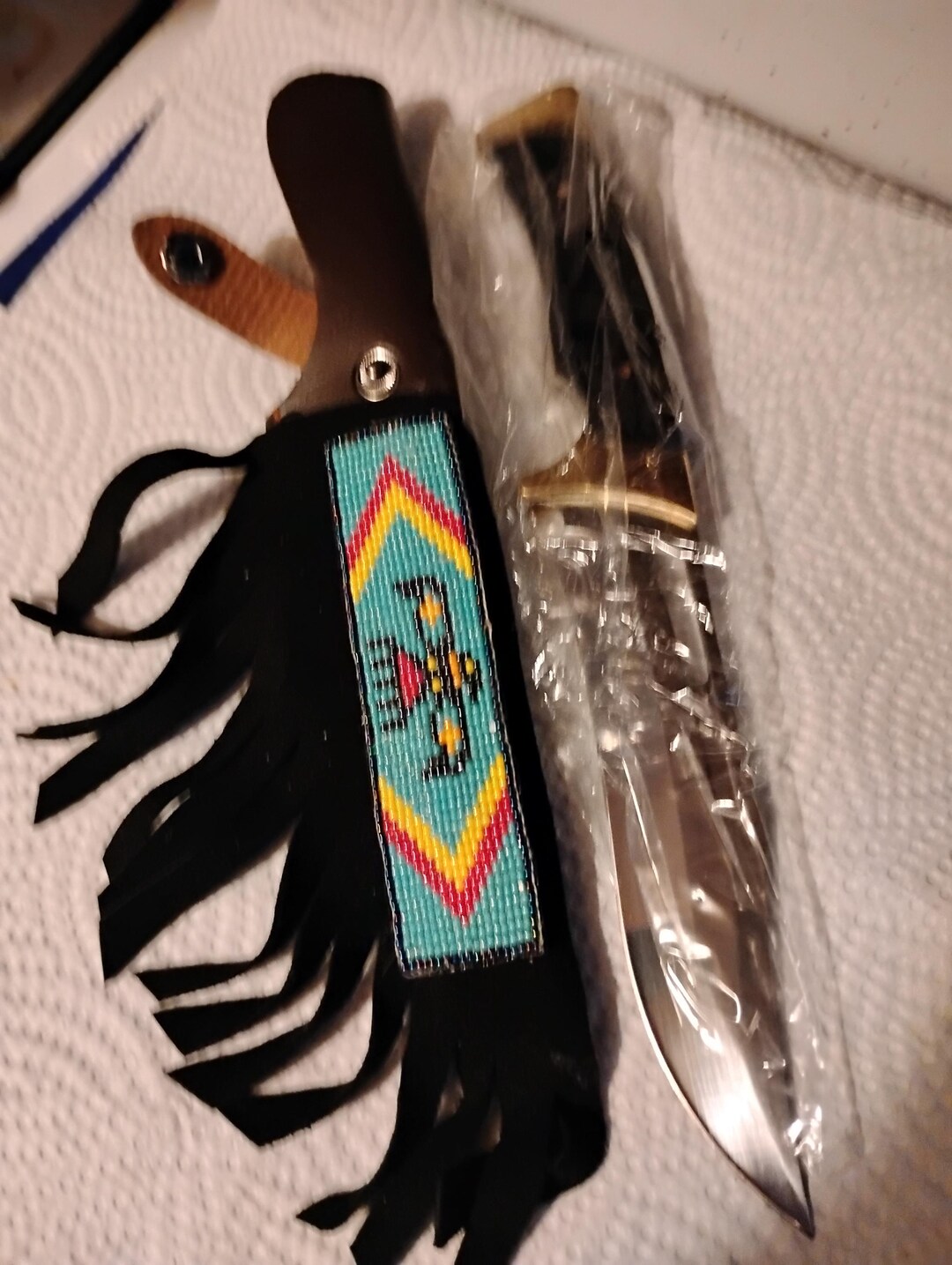 Hunting Knife,beaded Sheath Hunting Knife,beaded Thunderbird,hand ...