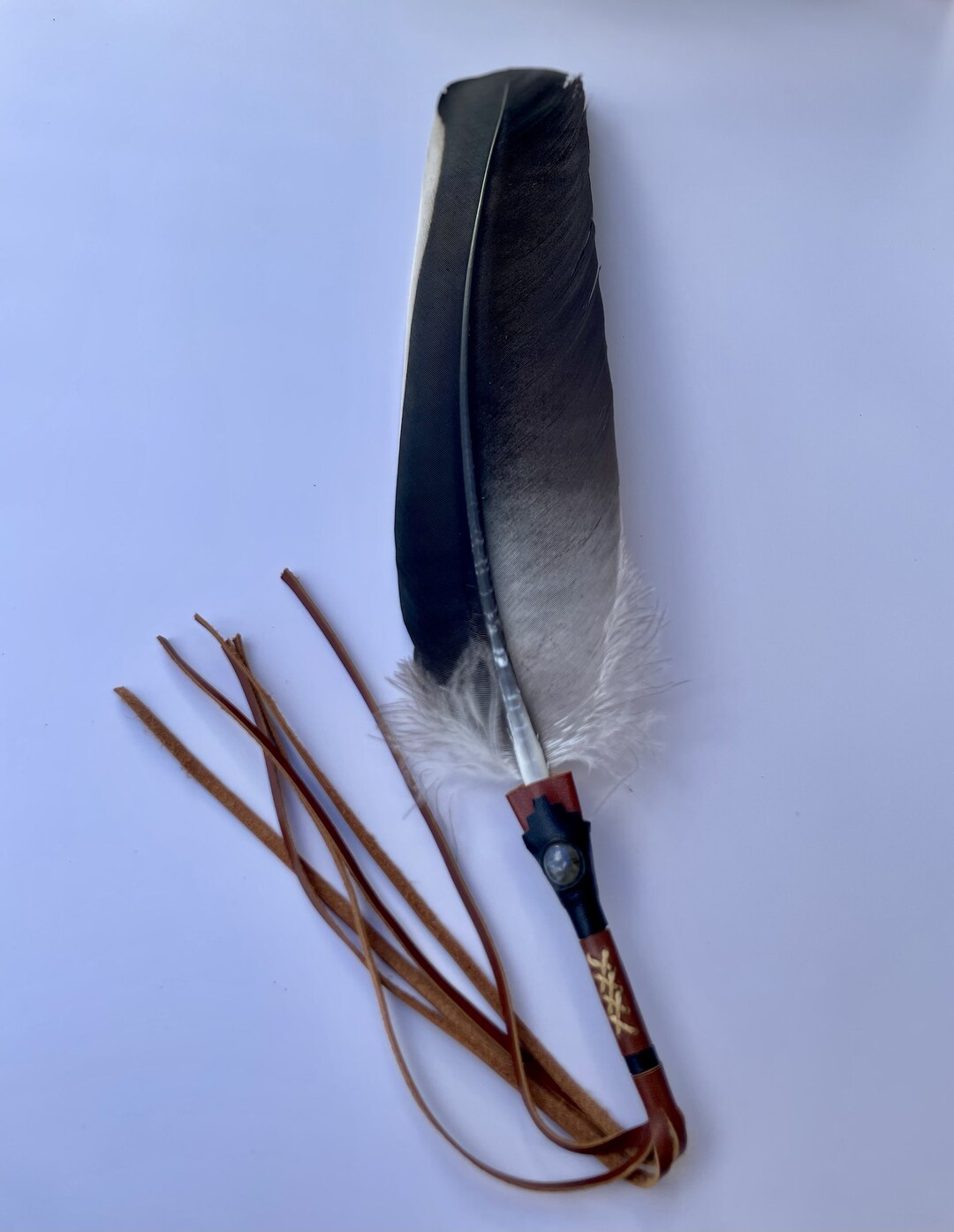 Single Condor Feather With Leather Handle and Labradorite Stone - Etsy