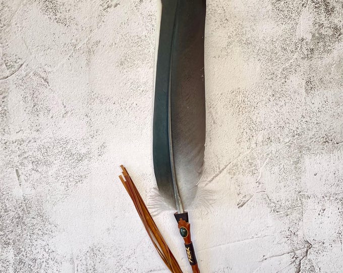 Single Condor Feather With Leather Handle and Labradorite Stone - Etsy