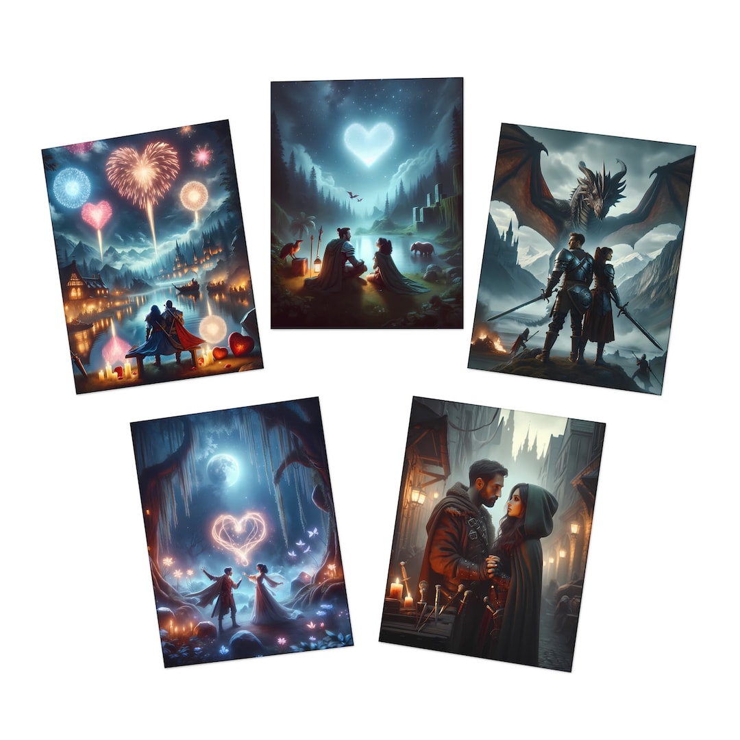D&D Romantic Dungeons and Dragons Couple Greeting Card Set 5 Designs - Etsy