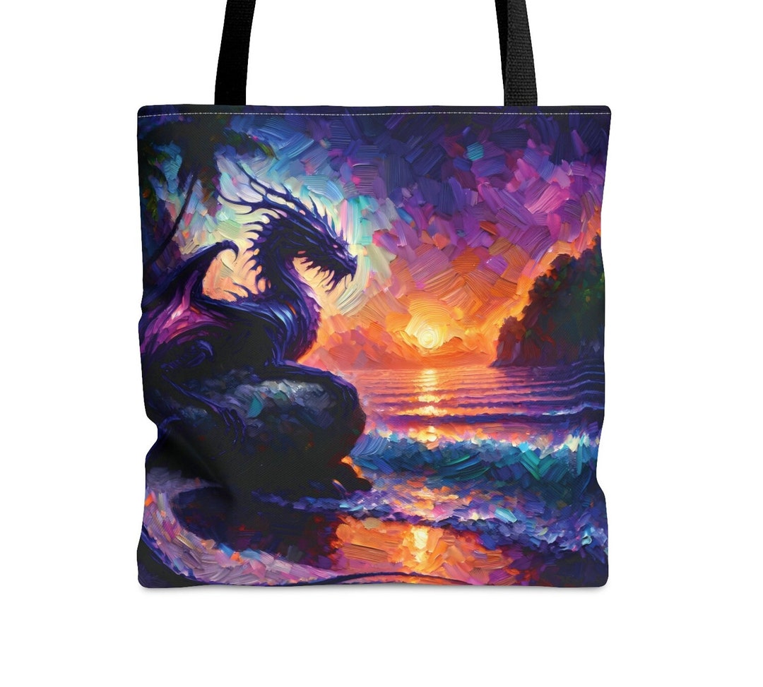 Dungeons & Dragons Dnd Sunset Black Dragon Tote Bag - Etsy