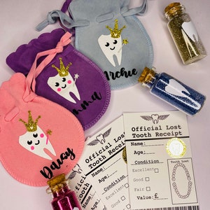 Personalised Tooth Fairy Bag and Bottle, Personalised Pink Velvet Pouch ...