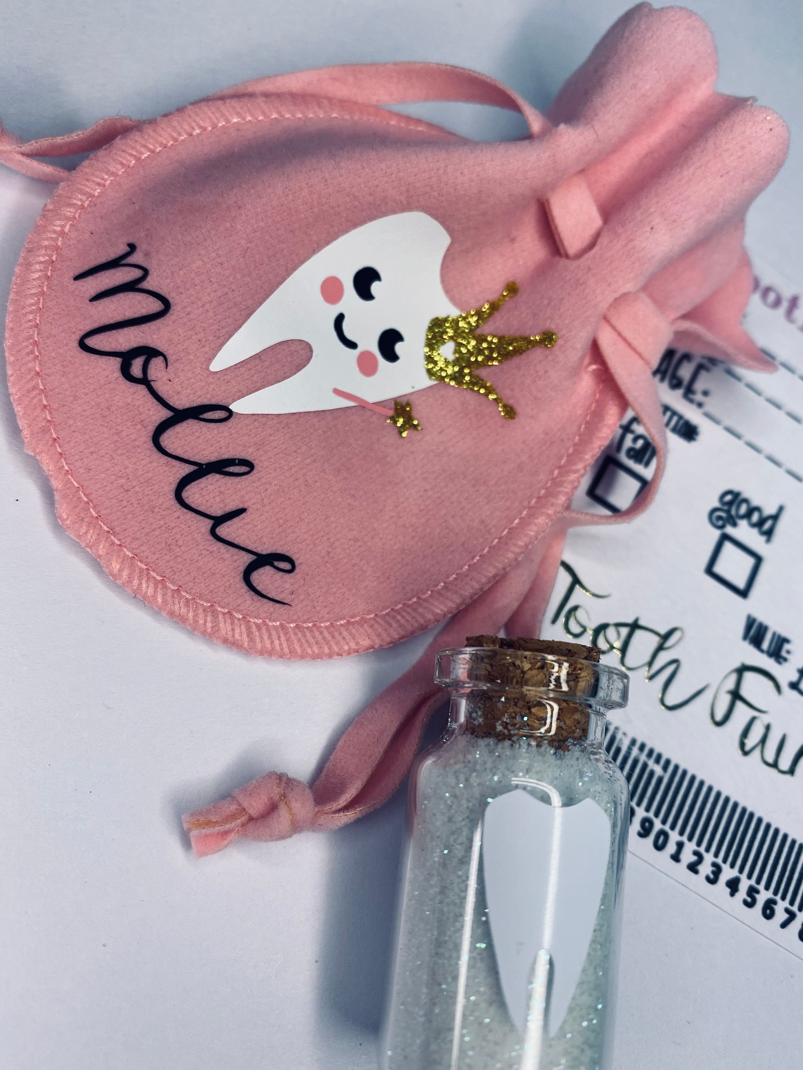 Personalised Tooth Fairy bag and bottle personalised pink | Etsy