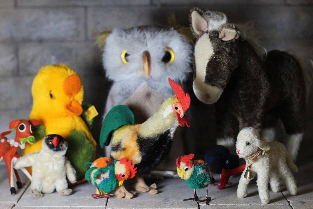 Vintage Steiff Birds & Farm Animals Lot - Crows Rooster Chickens Horse ...