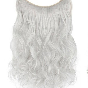 White Invisible Wire Hair Extensions, Halo Extensions, Ice Blonde Ash ...